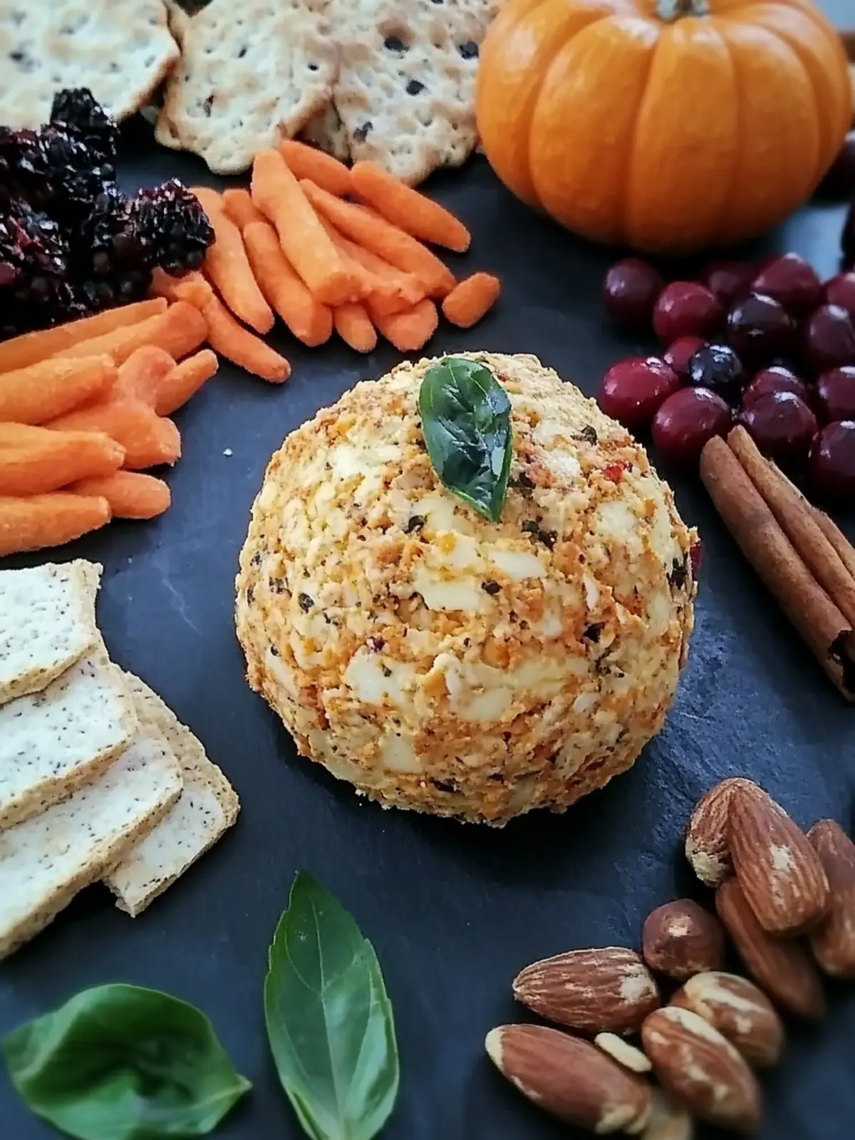 Irresistible Spiced Pumpkin Basil Cheese Ball - Deliciously Vegan