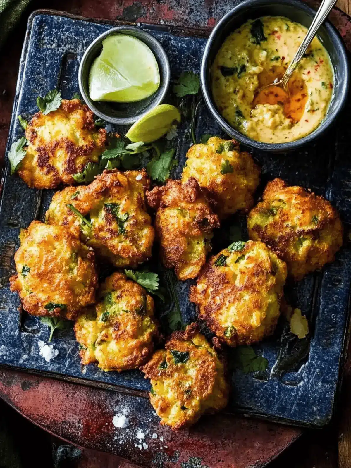 Crispy Spiced Cod Fritters with Harissa Honey Dip Delight