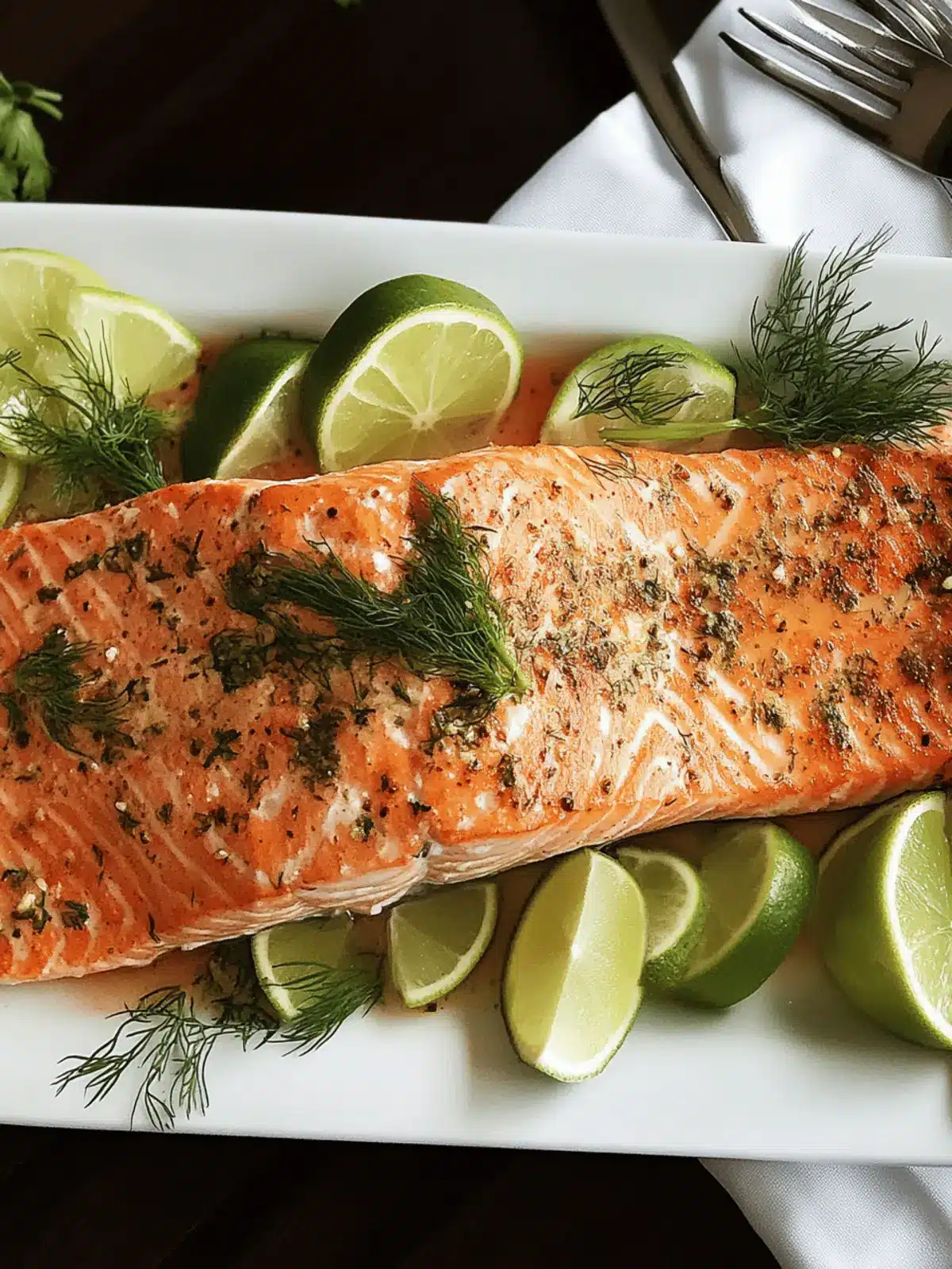 Easy Simple Baked Salmon with Dill and Fresh Lime for Dinner