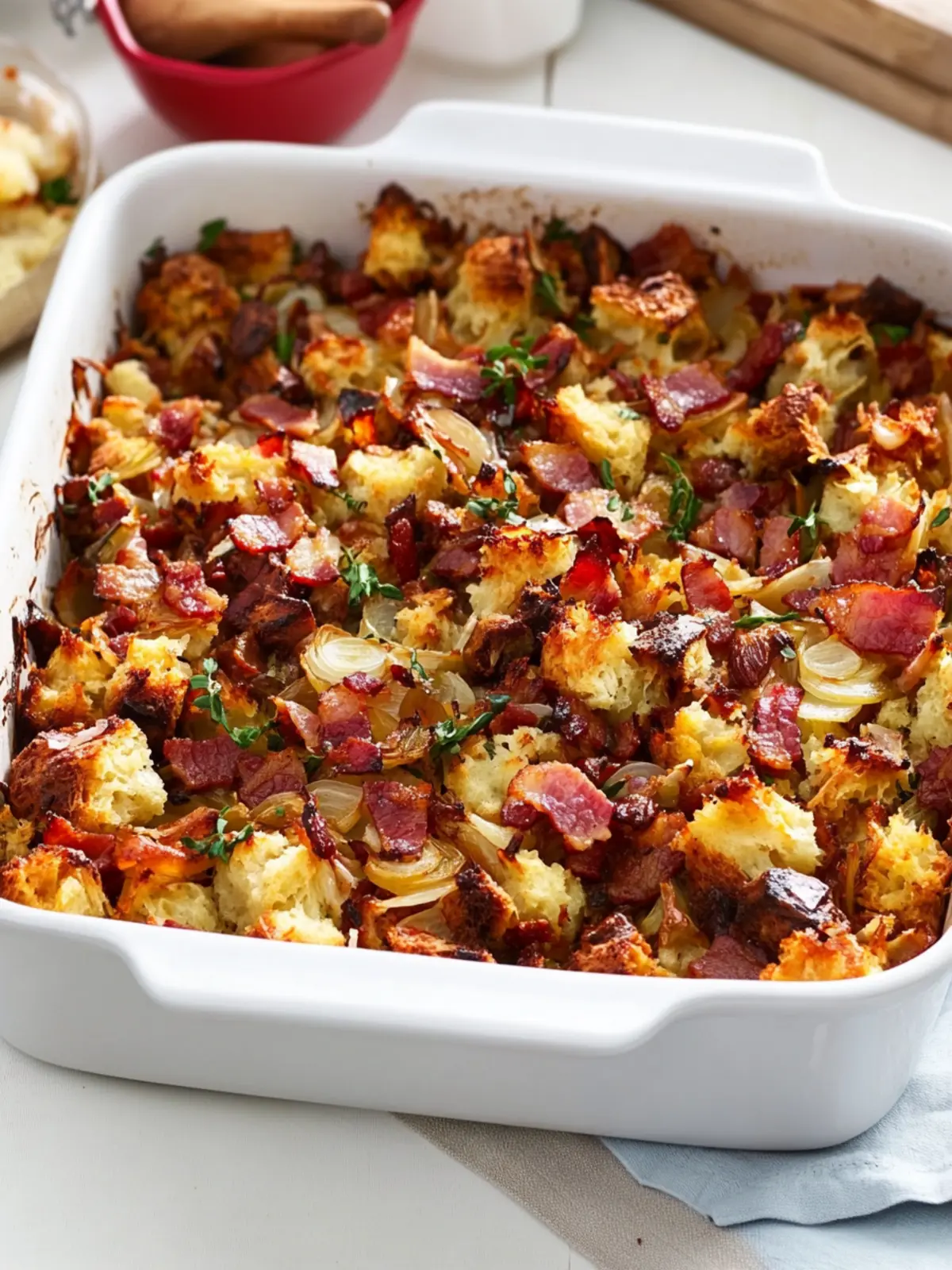 Ultimate Crispy Bacon and Onion Stuffing Tray Bake – Deliciously Comforting