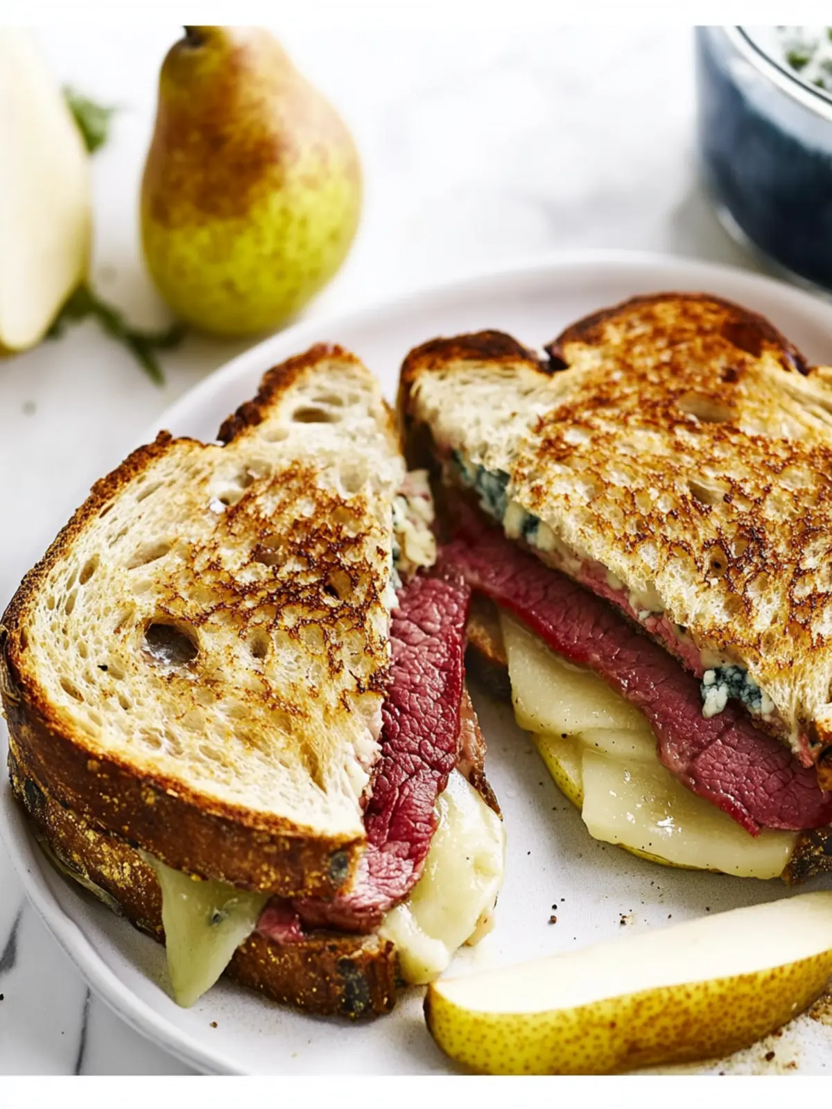 Irresistible Rare Roast Beef, Pear and Creamy Blue Cheese Toasties