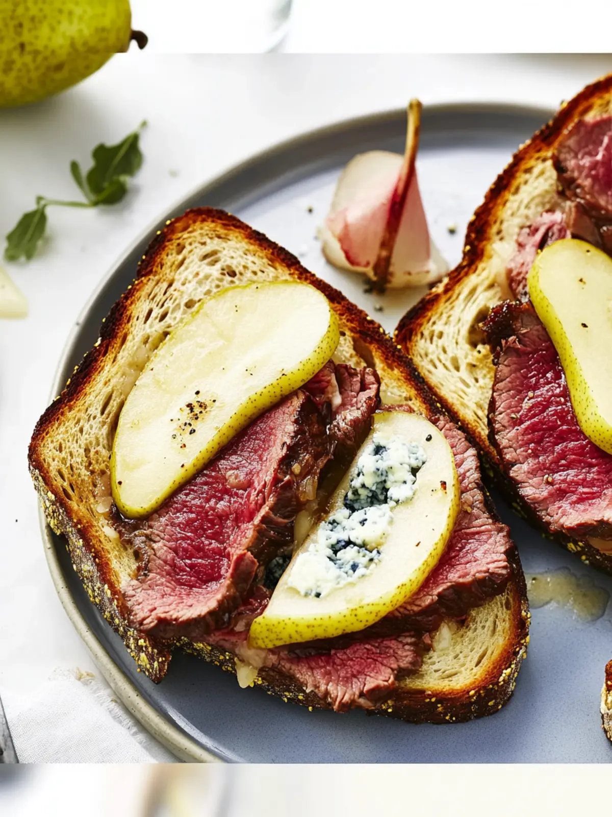 Irresistible Rare Roast Beef, Pear and Creamy Blue Cheese Toasties