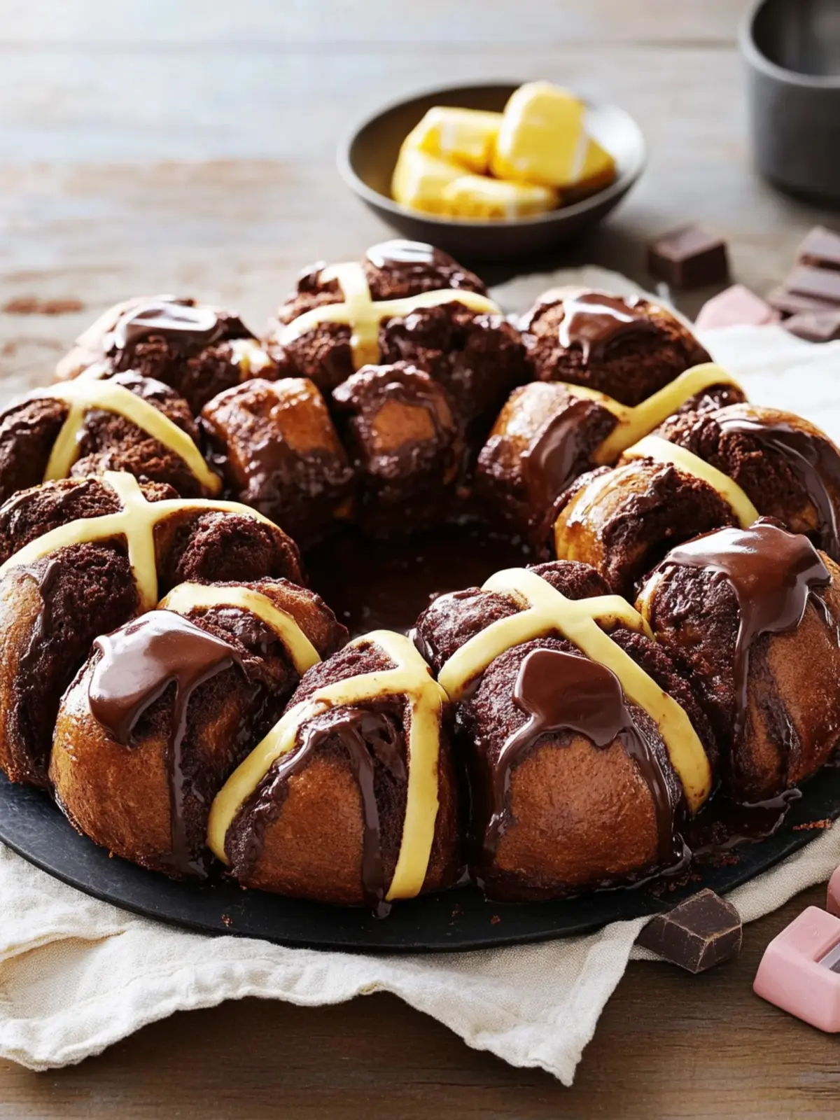 Ultimate Triple Chocolate Hot Cross Bun Pull Apart Recipe
