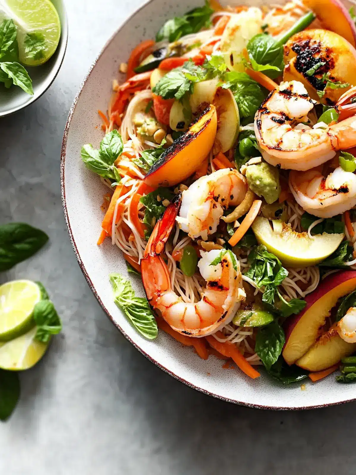 Ultimate Char Grilled Peach and Prawn Pad Thai Noodle Salad