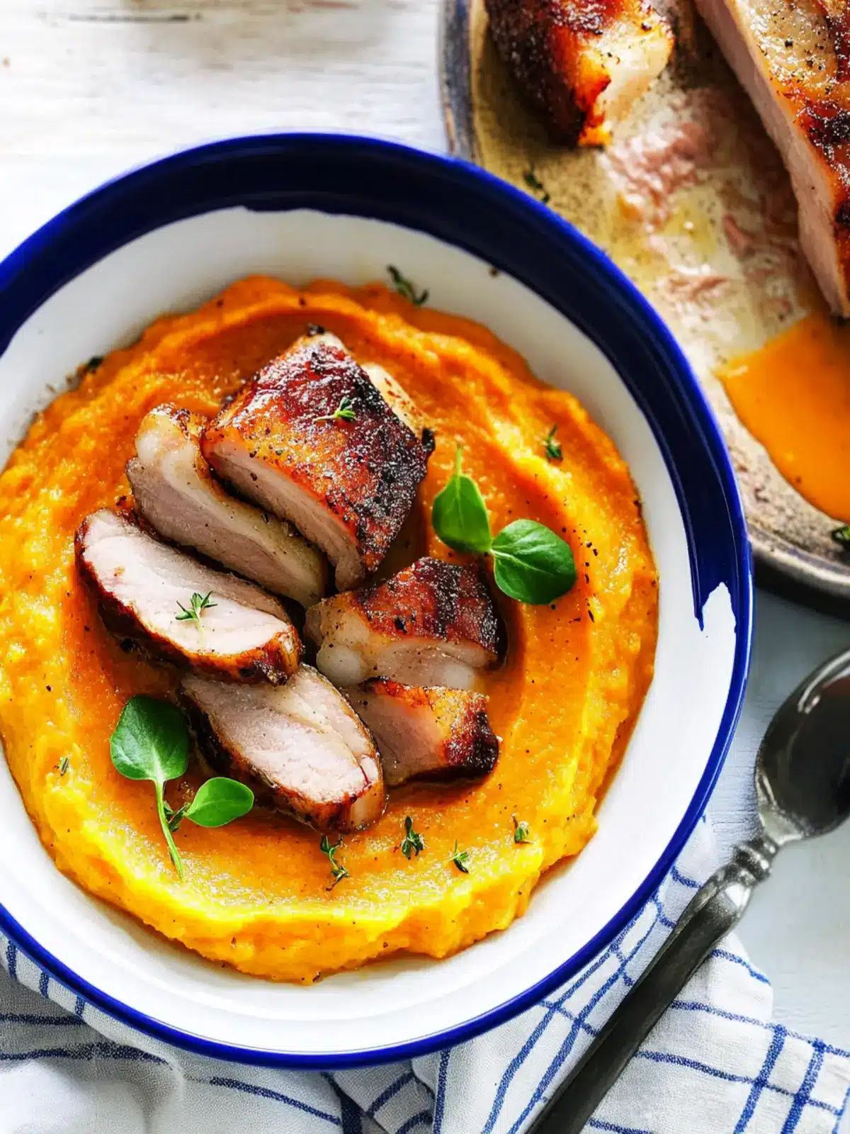 Irresistible Butternut Pumpkin Mash with Roasted Pork Belly