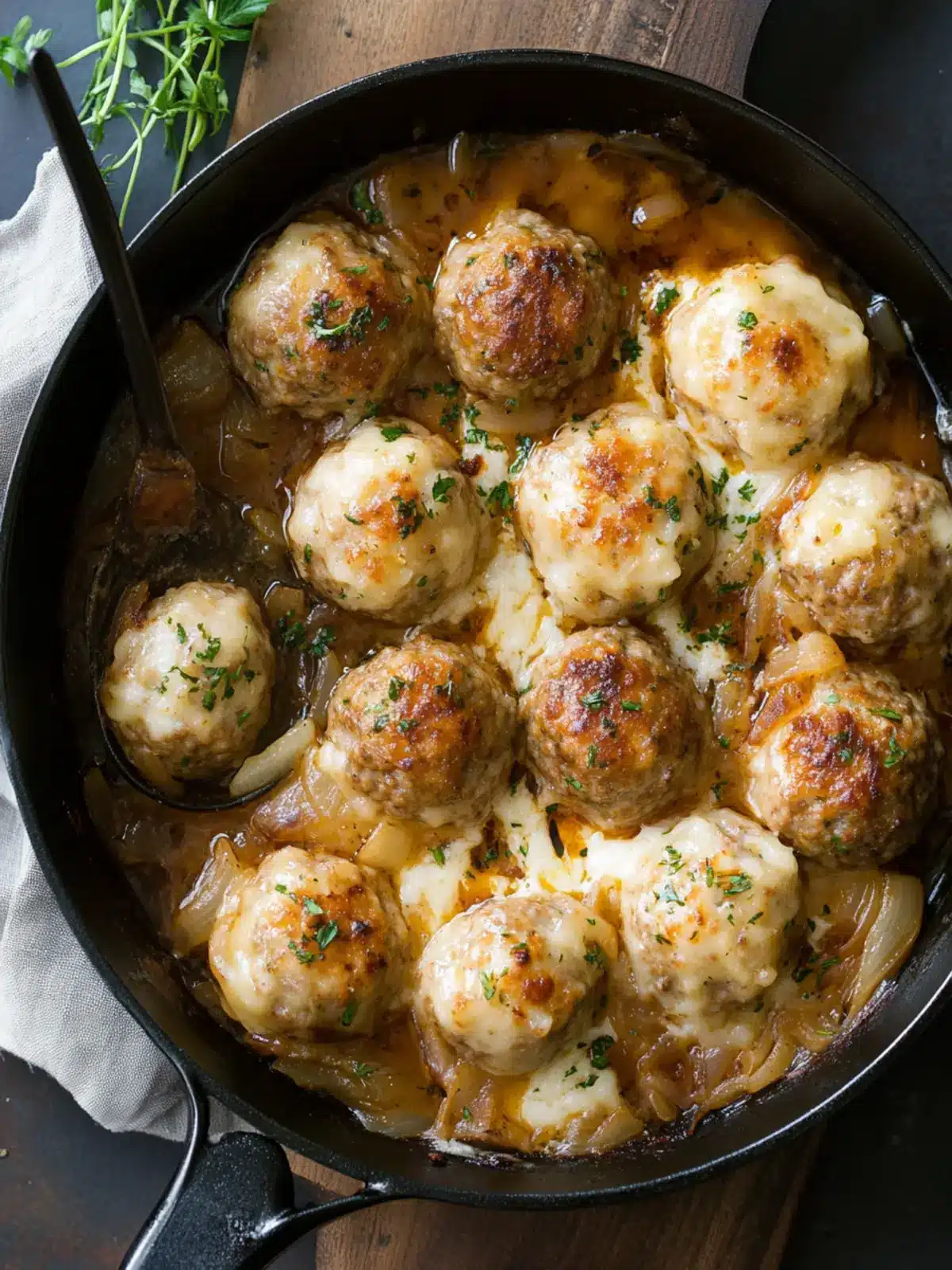 Irresistible French Onion Meatball Skillet for Comforting Nights